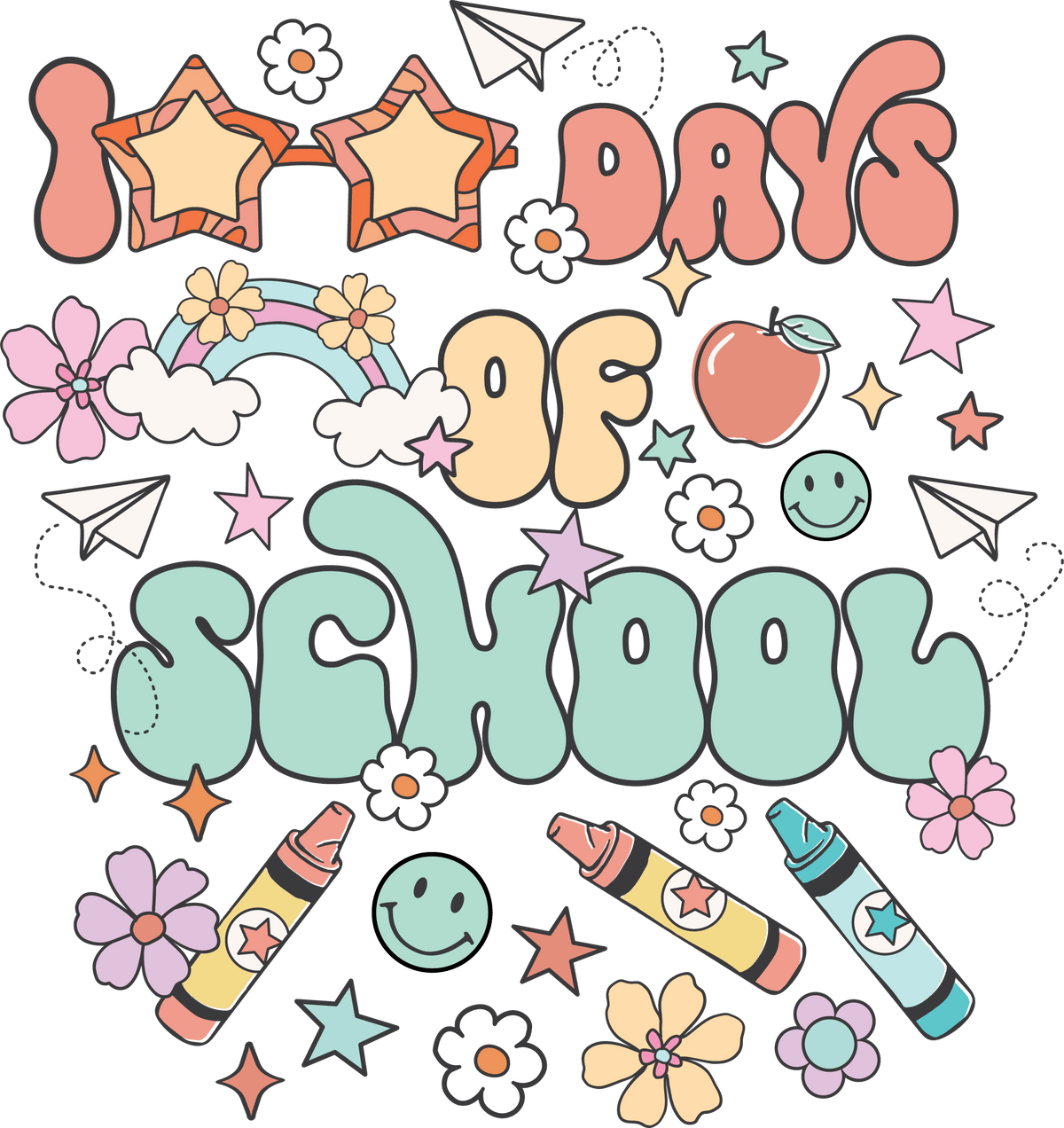 100 Days of School Pastel DTF Transfer – My Vinyl Craft